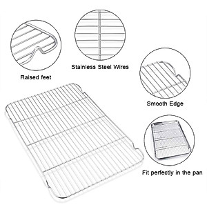 TeamFar Baking Sheet with Rack Set of 4, 20’’×14’’×1.2’’, Half Size Stainless Steel Cookie Sheet Baking Pans with Cooling Rack Set, Non Toxic & Rust Free, Mirror Finish & Easy Clean, 2 Pans & 2 Racks