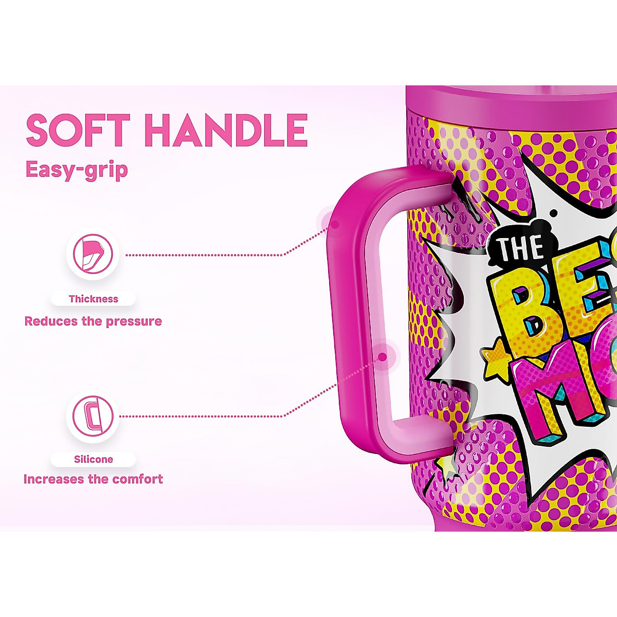 Meoky Mothers Day Gifts for Mom, 40 oz Tumbler with Handle and Straw, Tumbler with Lid and Straw, Insulated Stainless Steel Travel Mug, 100% Leak-proof, Keeps Cold for 34 Hours (Best Mom)