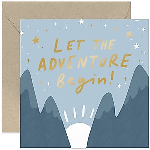 Old English Co. Let The Adventure Begin Good Luck Card for Him Her - Well Done New Job, Graduation, Leaving, Retirement, Moving Card - Gold Foil Mountain Design | Blank Inside with Envelope