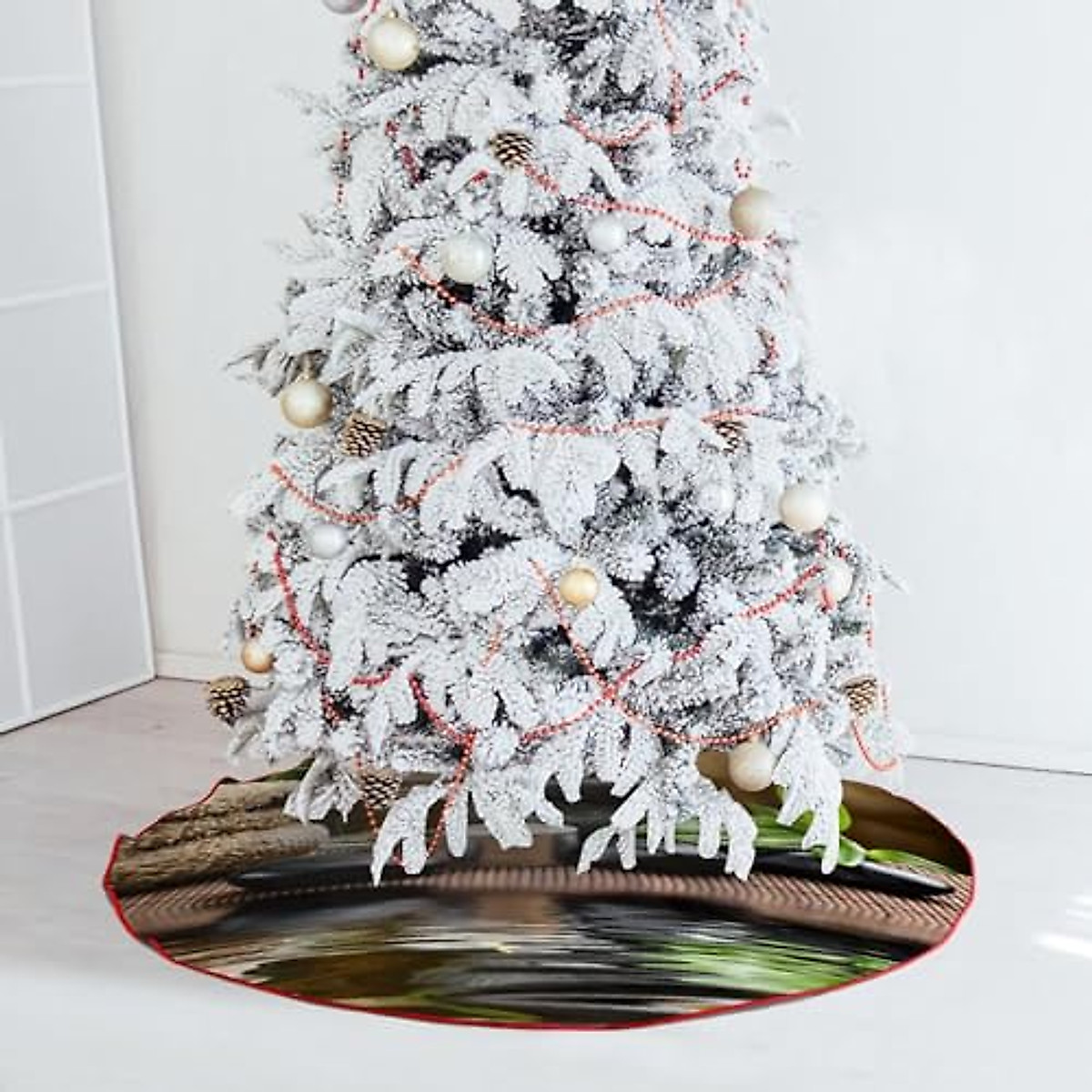 Zen Basalt Stones On Wood Christmas Tree Skirt 30"x30", Large Xmas Tree Skirt Fabric, Washable Tree Skirt Waterproof, Classic Santa Tree Skirt Decorations for Real Tree, Home, Outdoor, Holiday Party