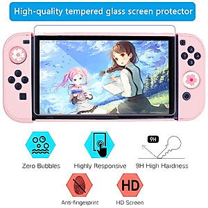 OLDZHU Pink Dockable Protective Case Cover Compatible with Nintendo Switch Joy-Con Controllers,with Glass Screen Protector and 4 Thumb Grips,Shock-Absorption and Anti-Scratch (Pink)
