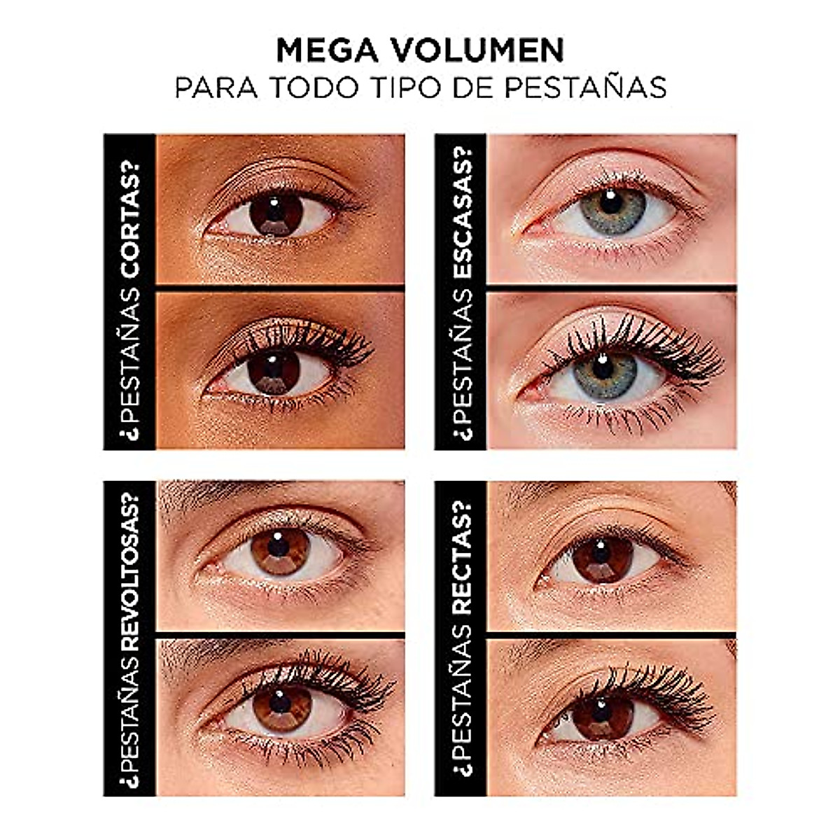 L'Oreal Paris Makeup Air Volume Mega Mascara, Lightweight & Long-lasting Volumizing Mascara for Voluminous Eyelashes, Waterproof Black, 0.3 Fl Oz
