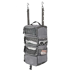 ELEZAY Hanging Packing Cubes with Compression Capability Portable 4-Shelf Closet for Travel Collapsible Space Saver Bag Clothes Organizer for Carry-on Luggage Suitcase Small_18*9 * 7 IN, Lightgrey