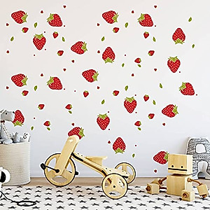 SAOMOUR 92 Pieces Strawberry Decor Strawberry Stickers Strawberry Wall Decals for Girls Boys Baby Bedroom Nursery Wall Decor