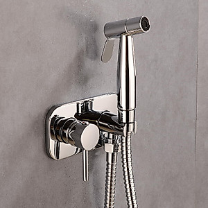 DIKUROOMS Brass Wall Mount Toilet Bidet Faucet Concealed Handheld Spray Set Hot and Cold Water Diaper Sprayer Shattaf Bidet Attachment, Chrome