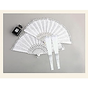 GOESUP 2 Pack White lace Folding Fan Japanese Chinese Handheld Fans for Bridal Dancing Props Church Wedding Gift Party Favors