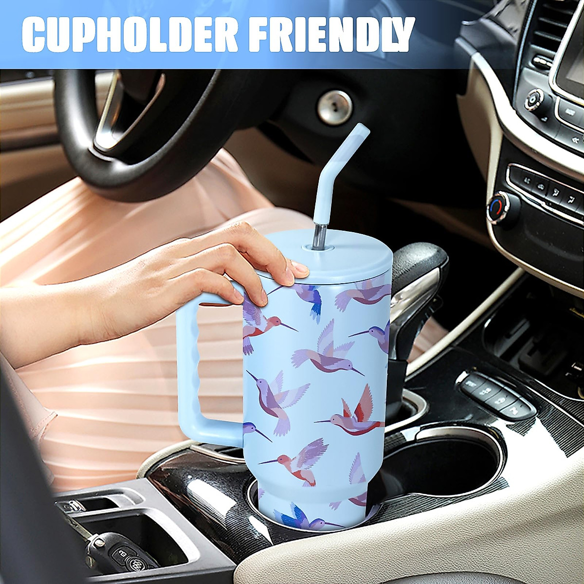 AGH 40 oz Sublimation Tumbler with Handle 4-Pack Stainless Steel Insulated Tumblers Blanks Water Bottle Travel Cups Matte Beige