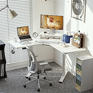 BANTI L-Shaped Electric Standing Desk, 48 Inch Adjustable Height Stand Up Desk with Monitor Stand, Sit Stand Home Office Desk with White Top