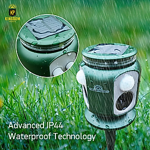 Newest Expanded Detection Range Solar Animal Repeller - Animal Repellent Outdoor Motion Activated by 2 Newest Sensors, Wider Range of 220 Degree, Stronger LED Lights and 2 Alarms, USB Cable