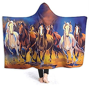 Seven Horses Hoodie Blanket Wearable Throw Blankets for Couch Blanket Hooded for Baby Kids Men Women