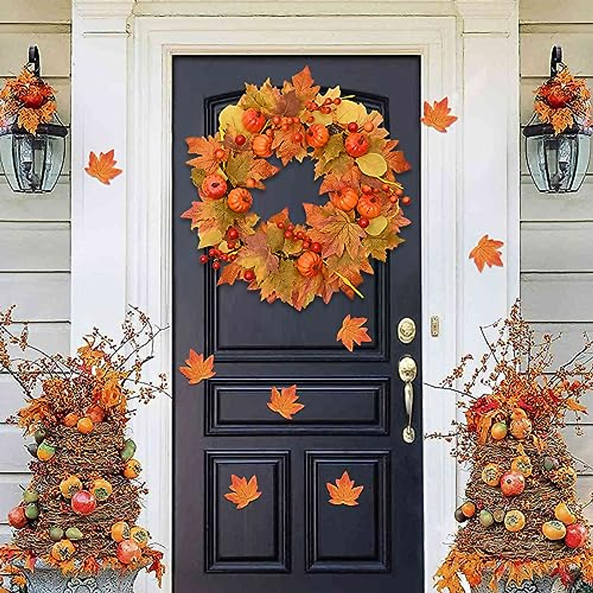 Fall Decor - Fall Wreaths for Front Door, 18" Fall Wreath with Fall Leafs Pumpkins Berry - Fall Decorations for Home Autumn Wreath Decor for Front Door