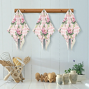 SUABO Pink Rose Plaid Checkered Kitchen Dishcloths, 6 Pack Dish Towels Quick Drying Tea Towels Absorbent Cleaning Towels Tableware Towel for Kitchen Bathroom