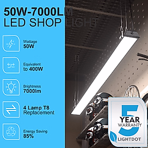 Lightdot LED Shop Lights 4ft, 40W [260W Equiv.] 4400Lm 5000K Plug in, 48 Inch suspent LED Workshop Light,4 Foot Led Utility Shop Light Fixture for Garage Office/Shop,2 Pack
