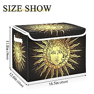 RunningBear Sun Large Storage Bins with Lid Collapsible Storage Bin Household Basket Boxes Decorative Storage Boxes for Living Room Office