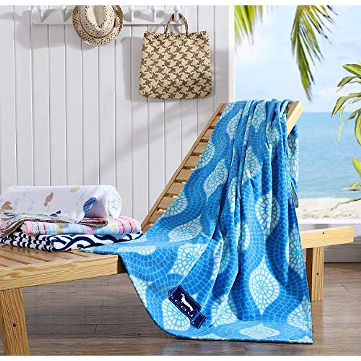 SCOUT Home | Oversized Beach Towel 100% Cotton, Ultra Soft & Absorbent, Fade-Resistant, Medium-Weight, 70 x 40, Waterworld