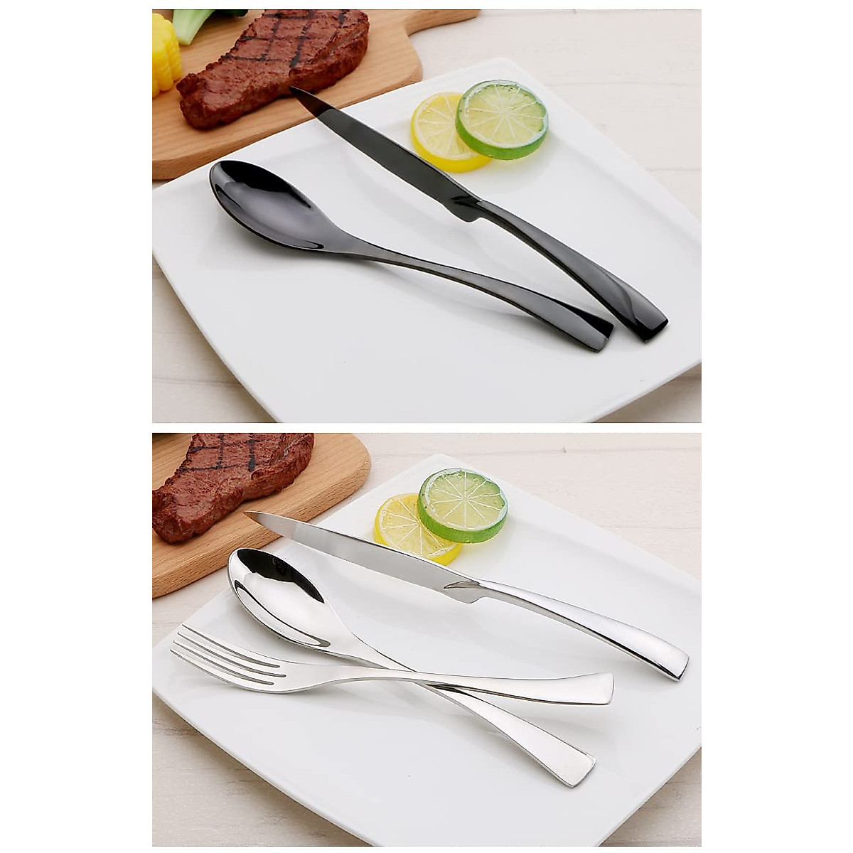 EVISSMANN Stainless Steel Utensils Set for 4 Silverware 16-piece Kitchenware Dinnerware Set Rust Proof Mirror Polished, Dishwasher Safe