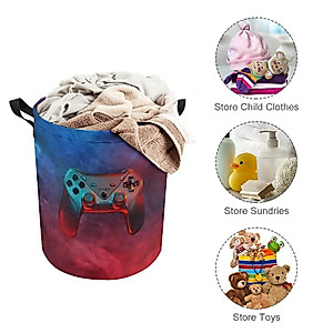 Teens Gamepad Kids Laundry Basket Modern Red Blue Mist Gamepad Video Game for Bathroom Storage College Dorm Family One Size