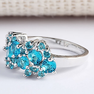 Promise Rings Women, Rings Silver Light Blue Flower with Round Cubic Zirconia Size 7 Valentine's Day Ring Gift