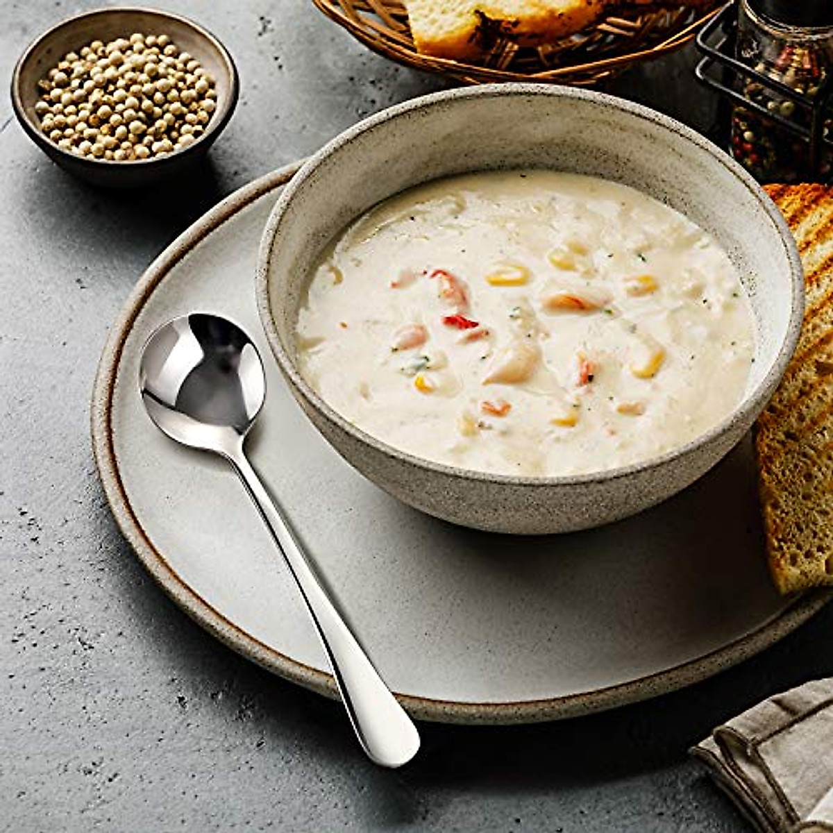 Hiware 12-Piece Soup Spoons, Round Stainless Steel Bouillon Spoons