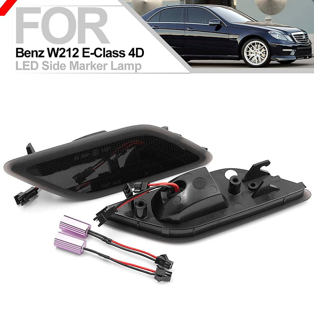 nsautolighting LED White Side Marker Lights Side Indicator Lamps for 2010-2013 Be'nz W212 E-Class 4D Sedan Wagons Smoked Lens White LED Front Bumper Side Marker Light Replace OEM Sidemarker Lamps