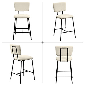 Bar Stools Set of 4 Counter Height Bar Stools : Upholstered Boucle Fabric Bar Stool for Kitchen Bistro Pub Armless Modern Bar Chair with Metal Base for Dining Room Kitchen Island