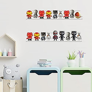 HBlife 15 Inches Invisible Wall Floating Bookshelf for Kids and Nursery, Clear Acrylic Shelves for Figures, 4 Pack (5MM Thick)