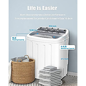 Cirstore Portable Washing Machine Double Bathtub 12.4 Lbs Compact Mini Washer and Dryer Combo with Timer Control,Clothes Washing Machine for Apartment Dorm RV Camping