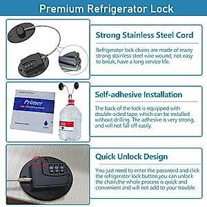 Goaika-Fridge Lock, Refrigerator Lock with 3 Digit Password, Child Safety Proof Lock with Strong Adhesive, for Cabinets, Closets, Drawers, Window, Pantry, and More, Easy Install and Use. (Black)