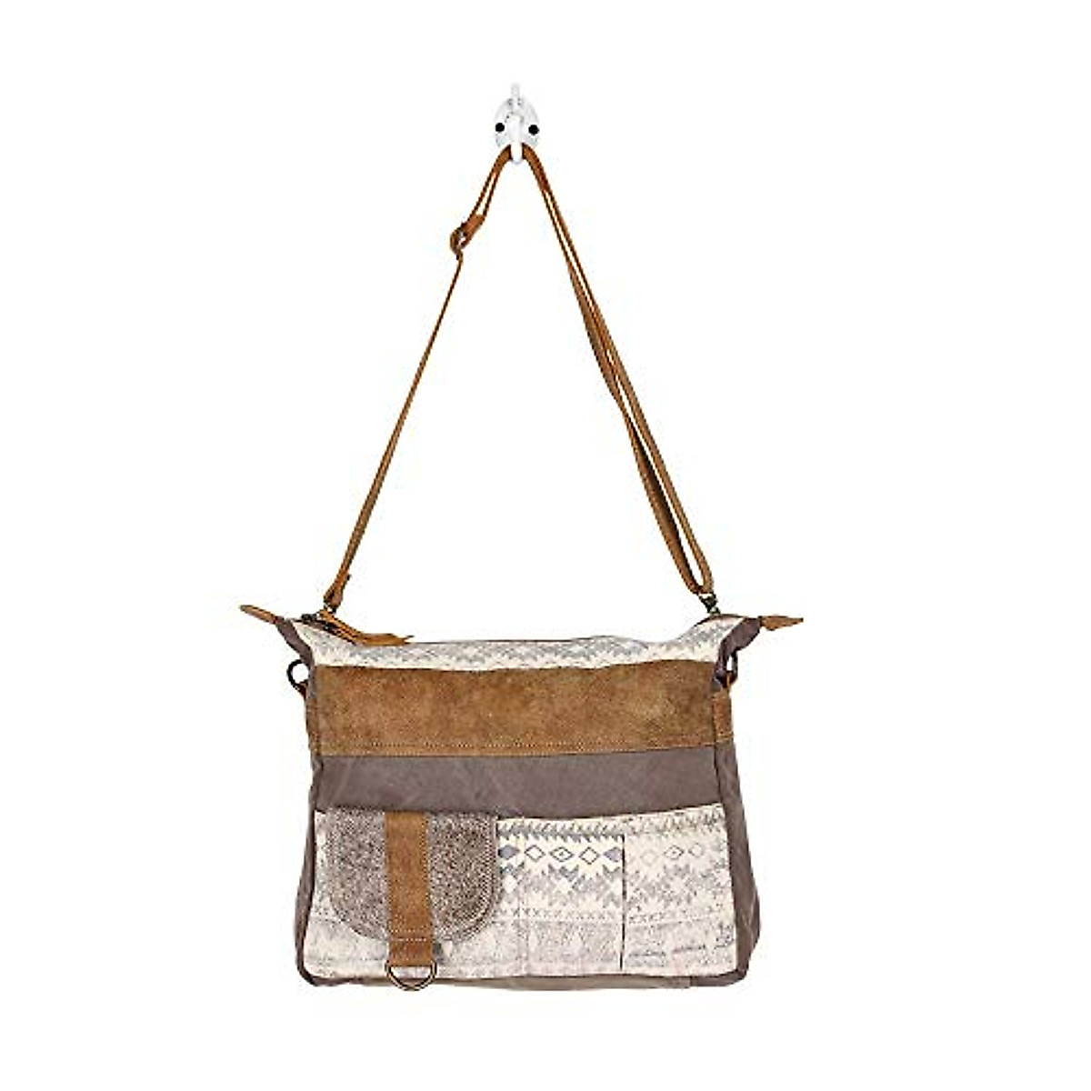 Myra Bag Tribe Strip Upcycled Canvas & Cowhide Leather Bag S-1210