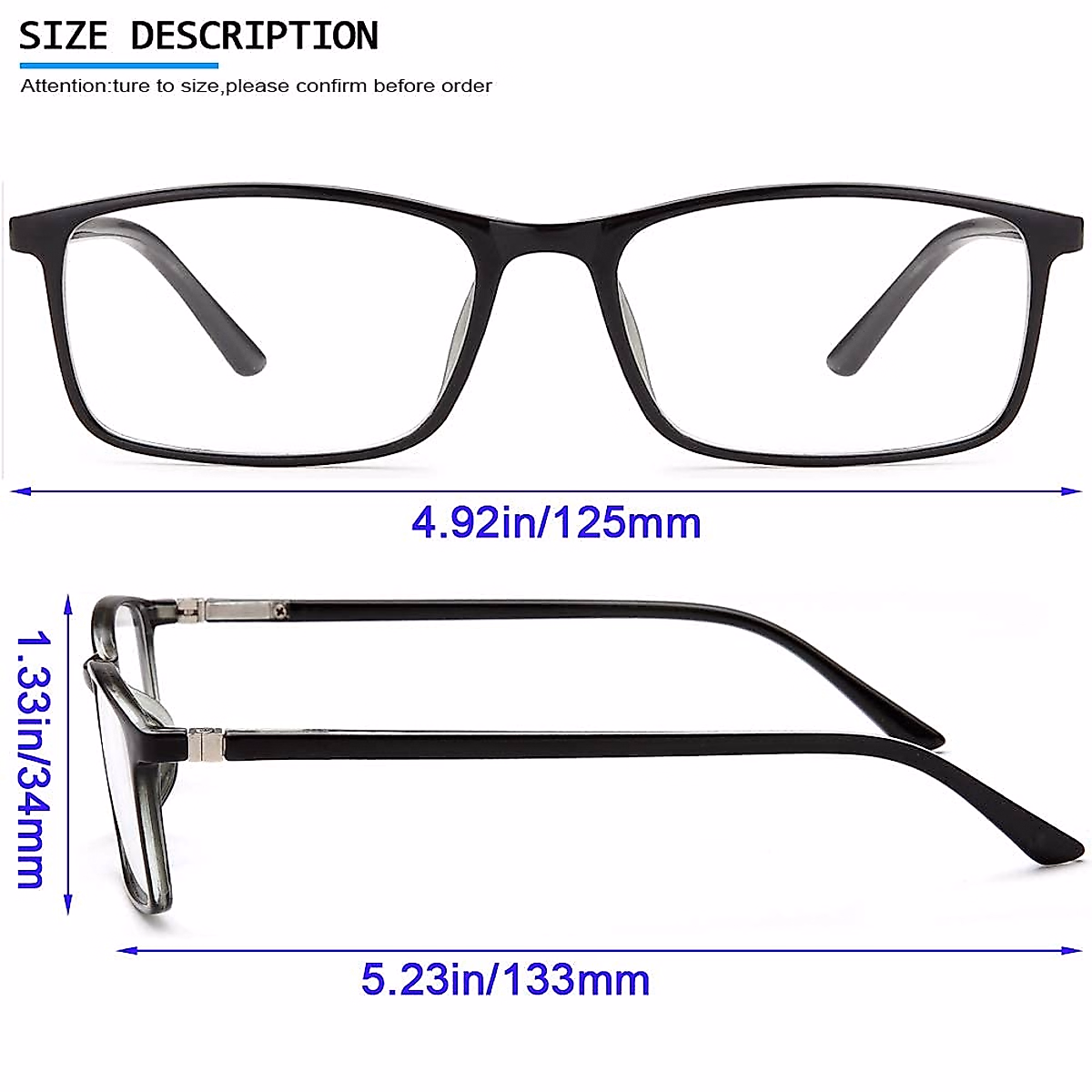 YTDBNS Reading Glasses for Men and Women, Blue Light Blocking Readers, Lightweight Rectangular Frame, Spring Hinge, Clear Vision, Stylish Eyeglasses,1.5