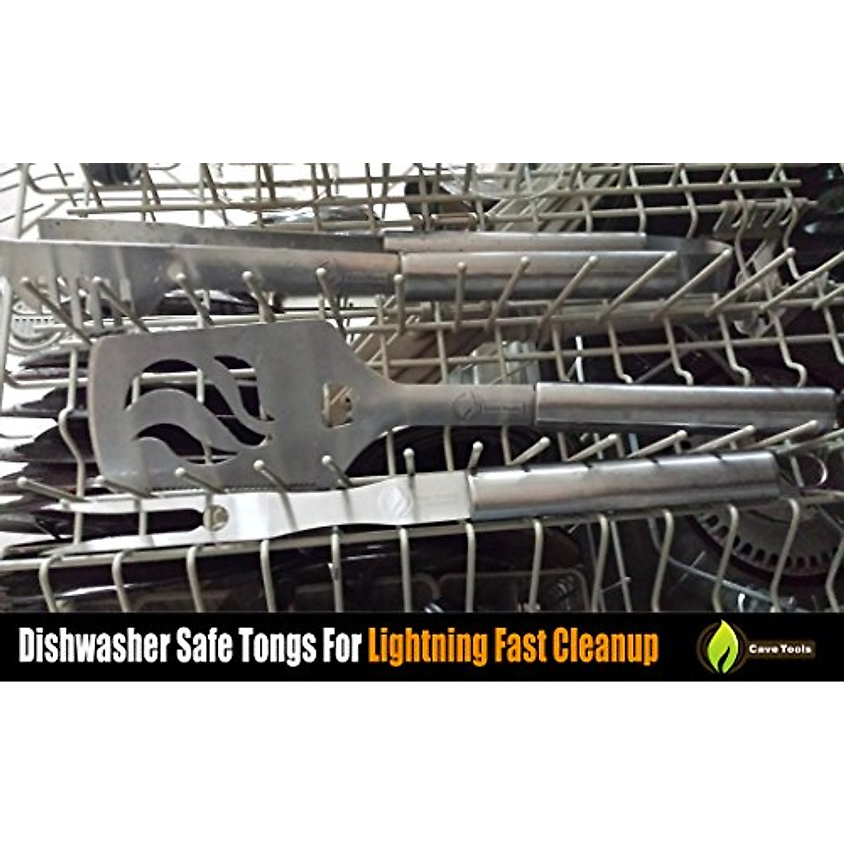 Cave Tools 17" Long Handle Stainless Steel Grill Tongs with Locking Bracket - BBQ Grill Accessories