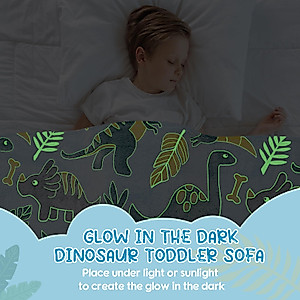 Airpanda Comfy Toddler Couch and Chair for Kids with Blanket, 2-in-1 Soft Plush Fold Out Kids Sofa Chairs for Girls and Boys, Convertible Sofa to Lounger for Playroom, Glowing Dinosaur