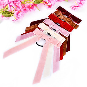 10PCS Bow Hair Tie Velvet Hair Ribbon Elastics Hair Scrunchies Long Ponytail Holder Hair Bow Bands Rope Accessories for Women Girls