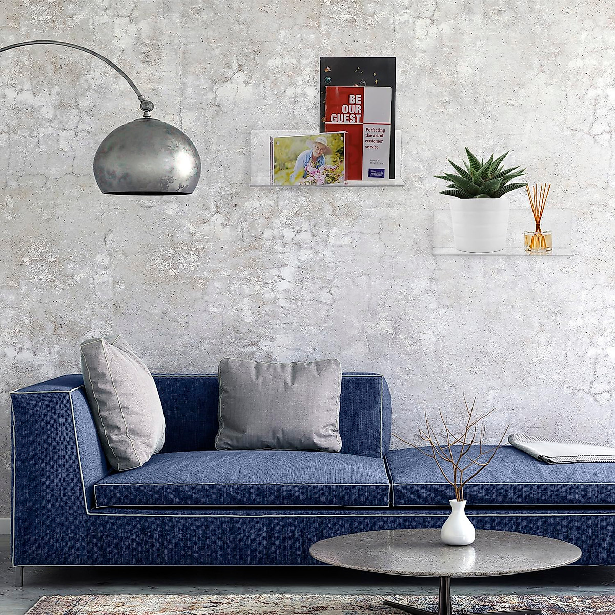 QWORK Acrylic Floating Shelves - Set of 2 12 Inch, Clear Wall-Mounted Display with Screws & Anchors - 4mm Thick