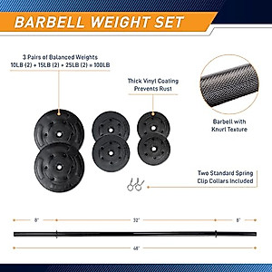 Marcy Pro Standard Weight Bench with 100 lbs Vinyl-Coated Weight Set PM-2084, Flat