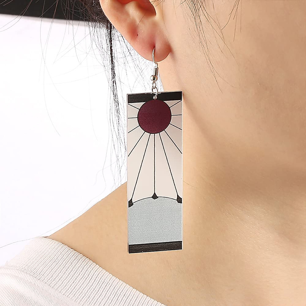 Anime Kamado Tanjiro Hanafuda Earrings - Kimetsu No Yaiba Tanjiro Earrings - Cosplay Accessories For Womens (Tanjiro, Acrylic, Hook)
