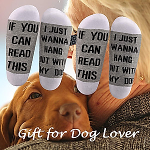 LEVLO Dog Lover Gift Dog Owner Socks Dog Mom Gift If You Can Read This I Just Wanna Hang Out With My Dog Cotton Socks (2 Pairs/Set)
