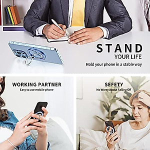 AUROX Magnetic Phone Grip Compatible with Magsafe Ring Holder [Dual-Sided Magnet] 360°Rotation Foldable Cell Phone Back Grip for iPhone 14/13/12 Series and Most Smartphones (D-Blue)