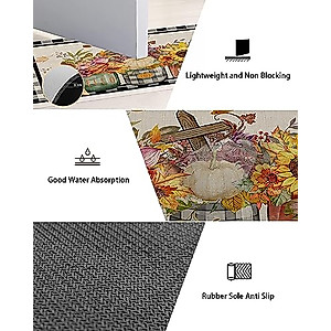 Bathroom Floor Shower Mat, Non-Slip Small Rugs - Easy to Clean, Fall Thanksgiving Sunflower Pumpkin Flower Durable Bath Rug 16"x24" Washable Quick Dry Diatomaceous Earth Mats for Bathtubs