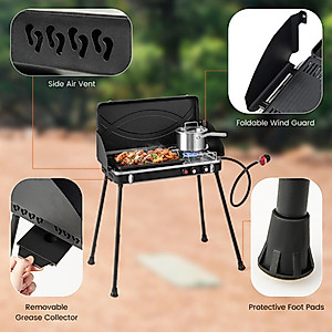 Gas Grill, 4 Burner Stove, 10,000 BTU Professional BBQ Grill, 2-in-1 Gas Camping Grill and Stove with Detachable Legs