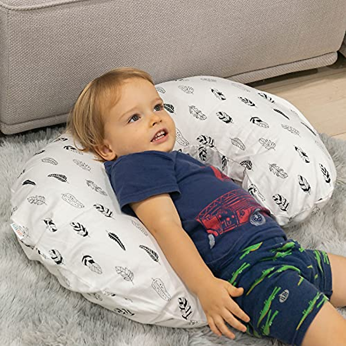 ALVABABY Nursing Pillow Cover Slipcover,100% Organic Cotton,Soft and Comfortable,Feathers Design,Maternity Breastfeeding Newborn Infant Feeding Cushion Cover, ZT01