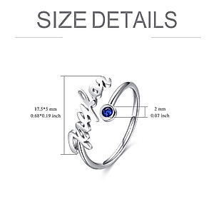 LONAGO Personalized Sterling Silver One Name Ring with Simulated Birthstone Custom Nameplate Initial Stackable Ring Jewelry Gift for Mom Women (one name-white-gold-plated-silver)