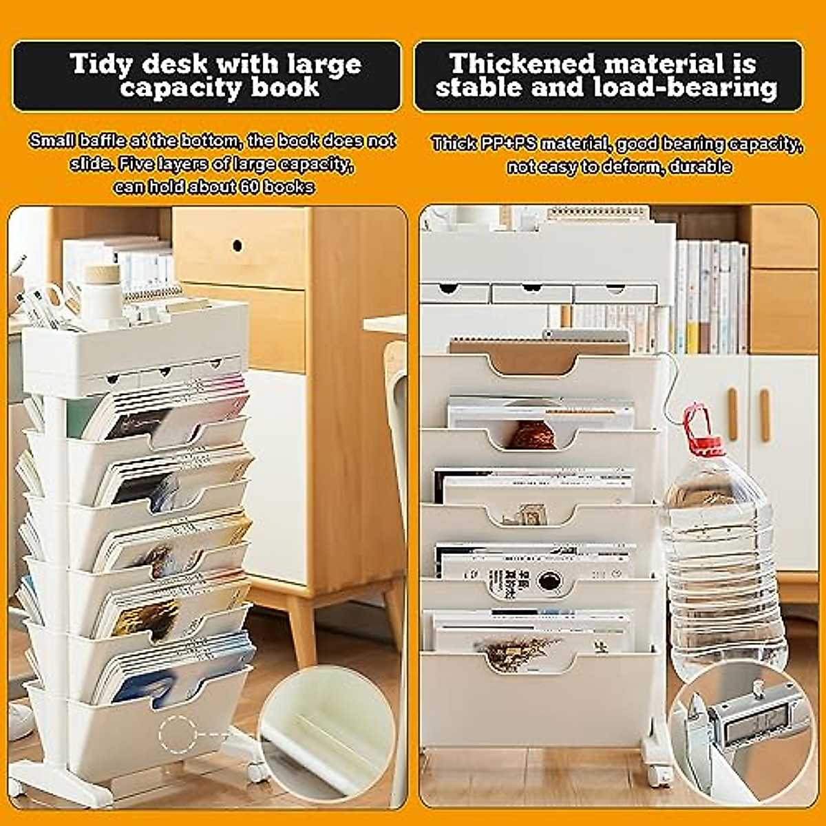 Function Home Bookcase, 6 Tier Rolling Utility Cart, 6 Tier Movable Bookshelf Bookcase, Mobile Book Cart, Rolling Office Paper Organizer, Slim Cart Movable Bookshelf for Office, Classroom (blue)