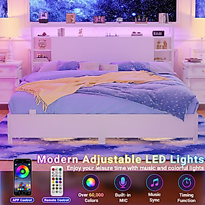 Unikito King Size Headboard with Storage, Headboards with Power Outlets and RGB LED Light, Sturdy Head Board for King Size Bed, Stable King Headboard Only for Bedroom, Dorm Room, Guest Room, White