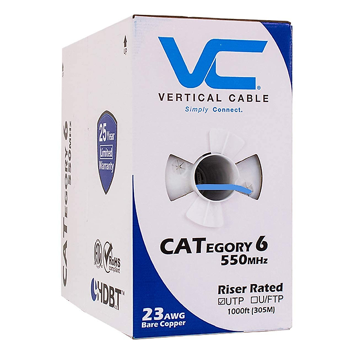 Vertical Cable Cat6, 550 MHz, UTP, 23AWG, Solid Bare Copper,1000ft, Bulk Ethernet Cable - 060 Series, Blue
