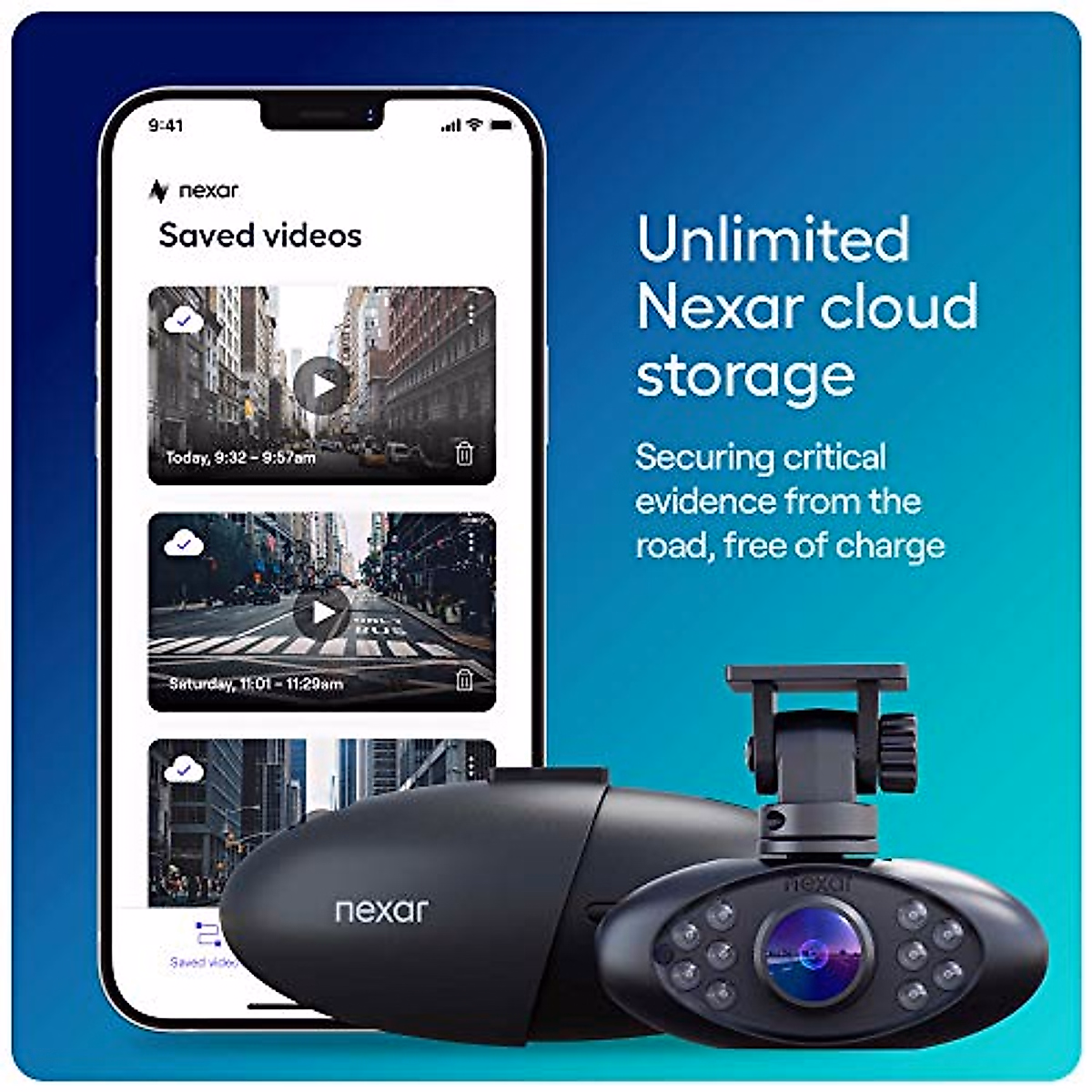 Nexar Pro Dual Dash Cam - HD Front Dash Cam and Interior Car Security Camera - Nexar Dash Cam Front and Cabin - Dual Dash Cam Parking Mode and WiFi - Dash Cams for Cars - Dash Cam for Truckers 64GB