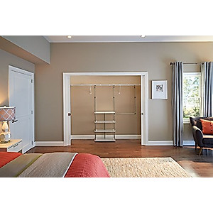 ClosetMaid 55300 Closet Maximizer with (4) Shelves & Double Hang Rod, Tool Free Add On Unit, White Finish,11.6 x 53 x 74 inches