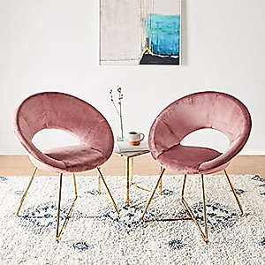 CangLong Modern Velvet Accent Upholstered Make-up Stool Home Office Guest Reception Dining Leisure Lounge Chairs with Golden Legs Set of 2, Pink 1