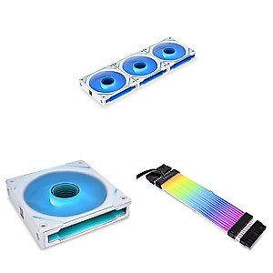 Lian Li UNI Fan SL-Infinity 120 RGB Triple Pack White & UNI Fan SL-Infinity 120 RGB Single Pack White & Strimer Plus V2 24 Pin (PW24-PV2) -Addressable RGB Power Extension Cable, Black