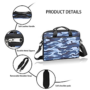 Blue Camouflage Laptop Computer Bag Waterproof Shoulder Messenger Bag 13-15 inch Durable Laptop Tote Bag with Shoulder Strap Handle Lightweight Crossbody Briefcase